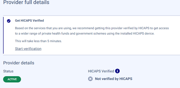 How to get the provider verified in HICAPS Digital