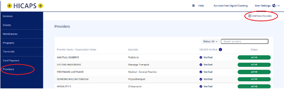 How to add a provider using HICAPS Digital